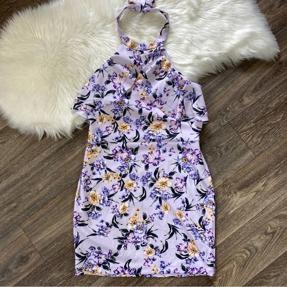 bebe | Dresses | Bebe Purple Floral Halter Mini Dress | Poshmark